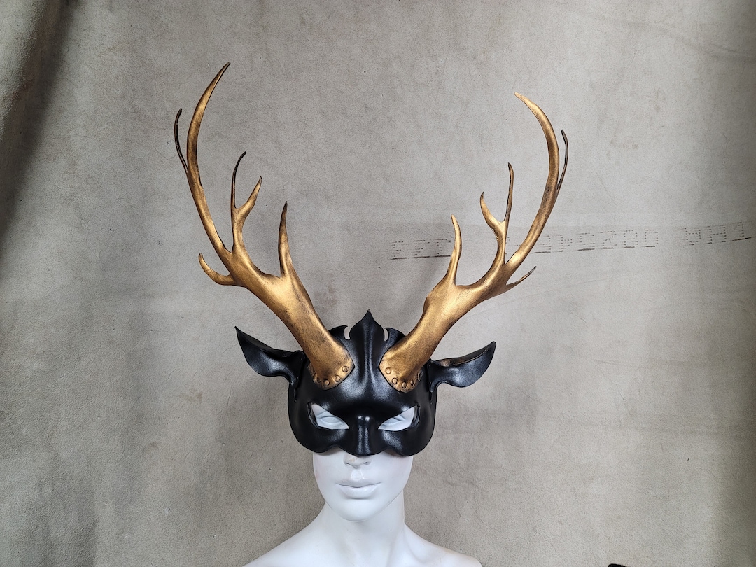 Scythian Deer Goddess God Leather Mask in Black and Gold - Etsy