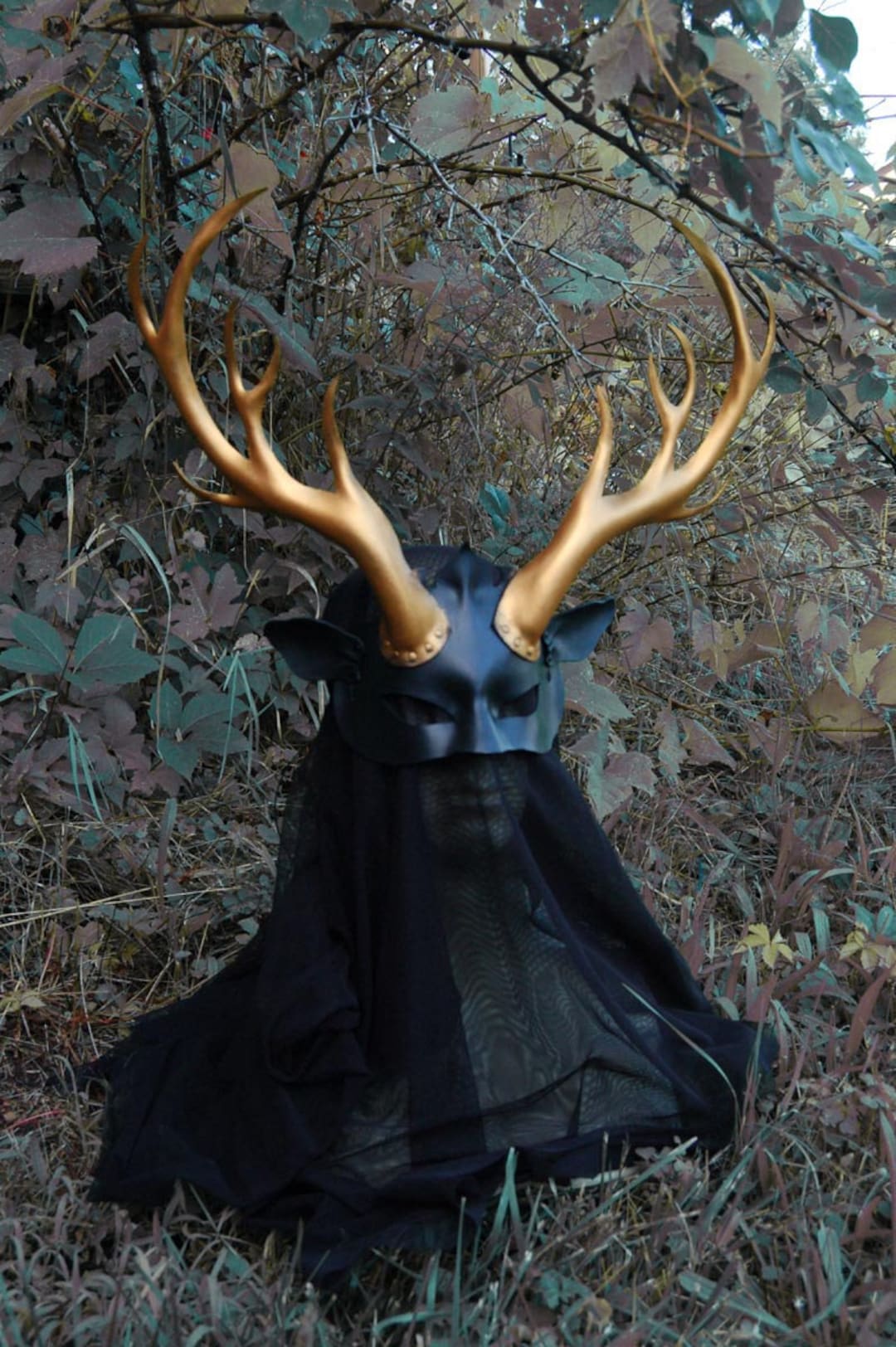 Scythian Deer Goddess, Siberian Elk in Gold and Black Leather Mask - Etsy