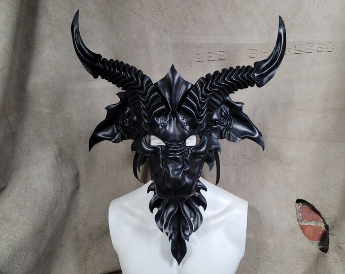 Baphomet Leather Mask Black Magic, Ornate Stitching, 3 Dimensional ...