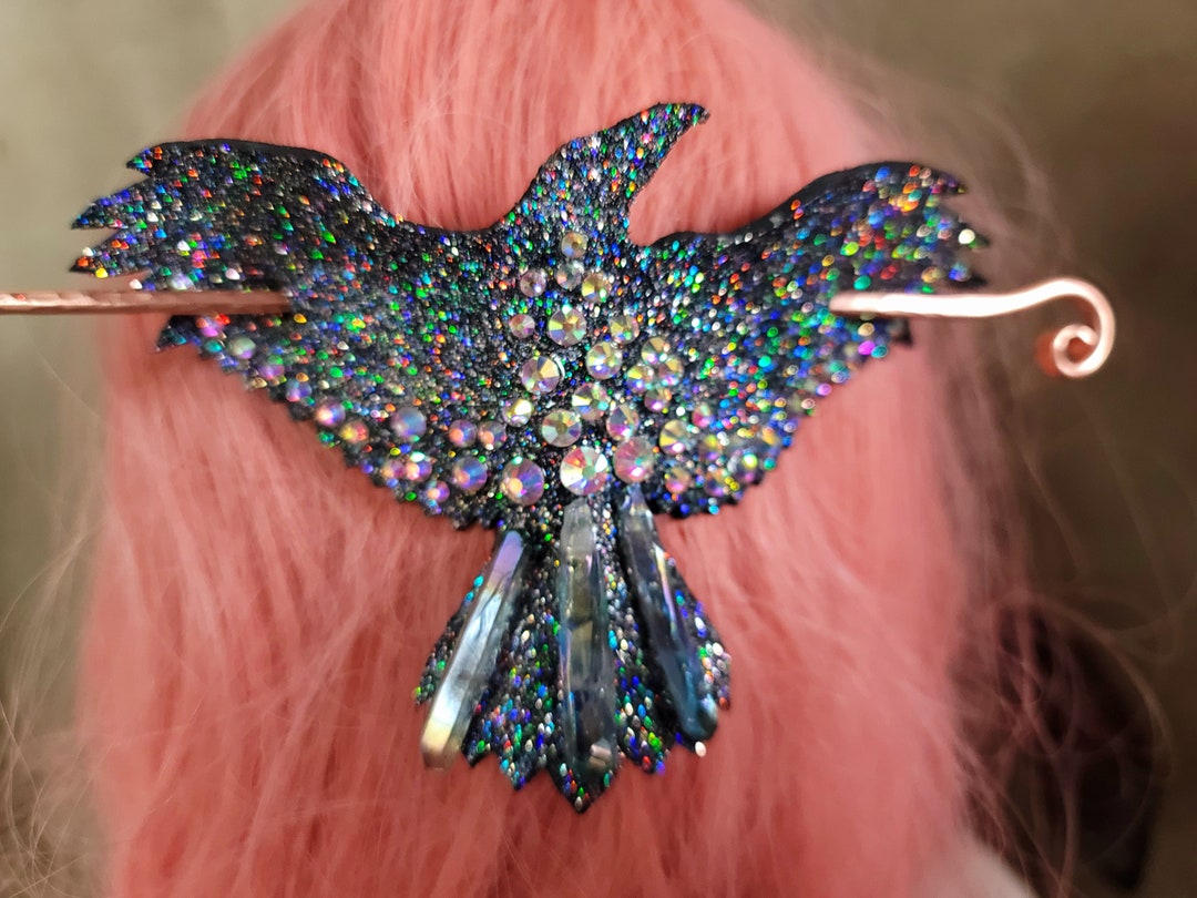 Astral Raven Leather Crystal Hair Stick - Etsy