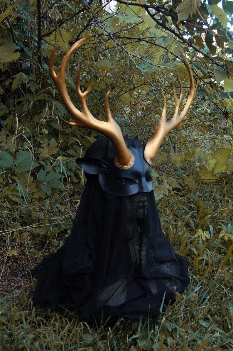 Scythian Deer Goddess, Siberian Elk in Gold and Black Leather Mask - Etsy