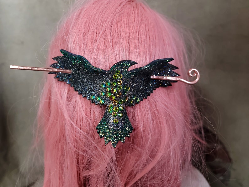 Leather Raven Hair Stick in Nebula Crystal With Forged Copper - Etsy