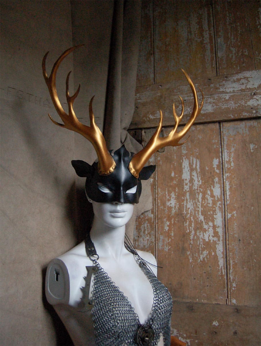 Scythian Deer Goddess, Siberian Elk in Gold and Black Leather Mask - Etsy
