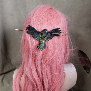 Leather Raven Hair Stick in Nebula Crystal With Forged Copper - Etsy