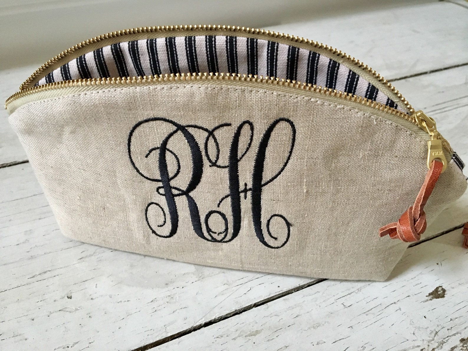 Monogram Zipper Pouch Personalized Pouch Personalized T Etsy