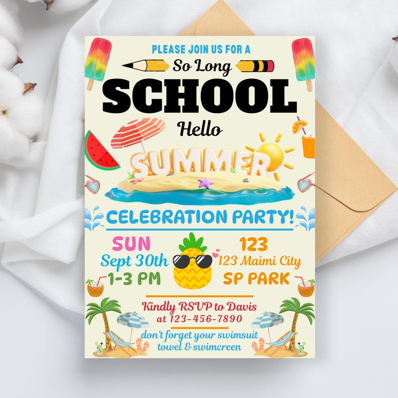EDITABLE Back of School Party Invitation Hello School so Long Summer ...