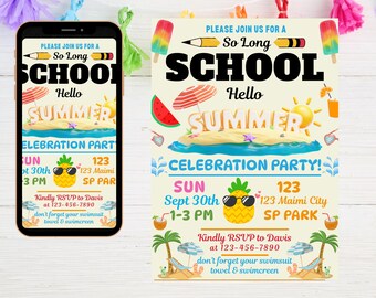 EDITABLE Back of School Party Invitation Hello School so Long Summer ...
