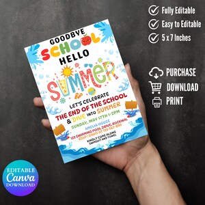 Goodbye School Hello Pool Invitation Template, End of School Party ...