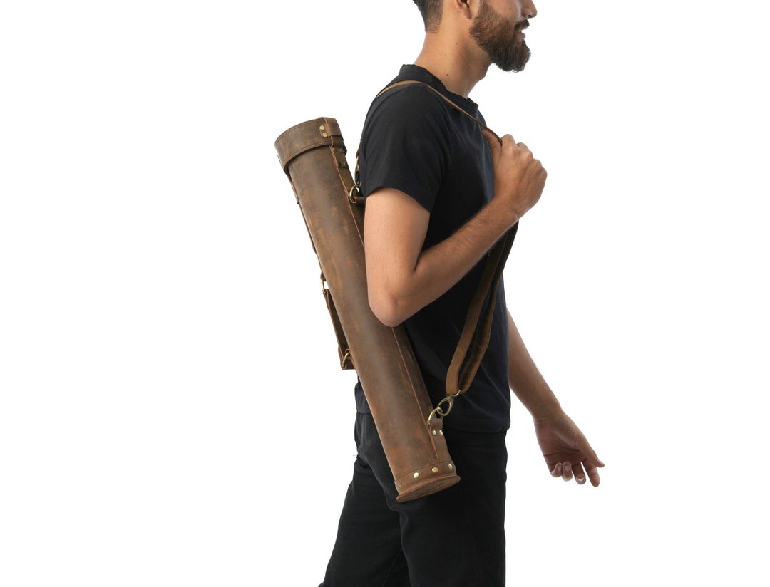 Leather Art Portfolio 26" Document Tube Bag for Engineers Archaeologist ...