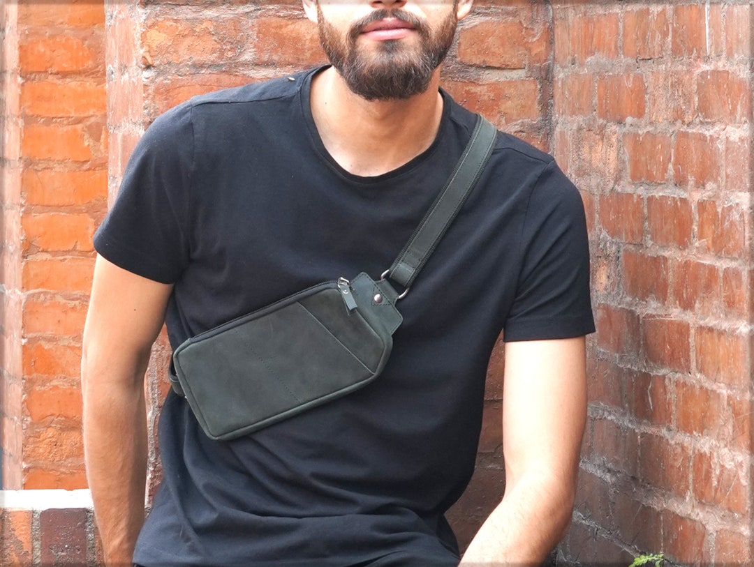 Leather Cross Body Bag Man Leather Chest Bag Black - Etsy