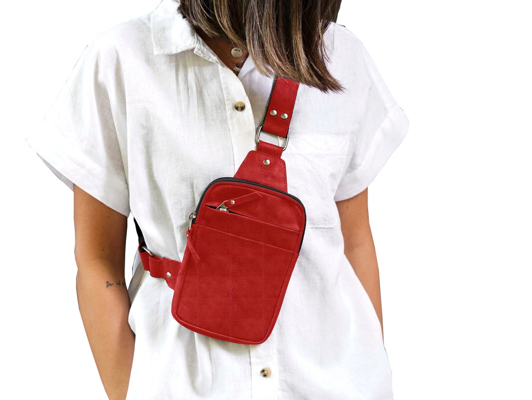 Red Leather Chest Bag Crossbody Sling Travel Purse - Etsy