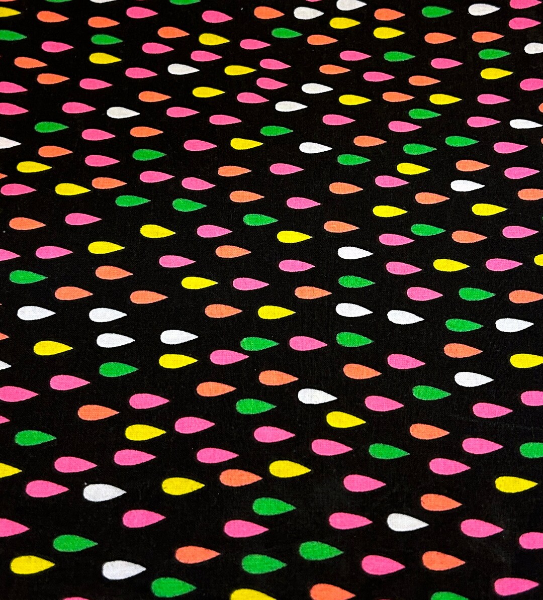 Black With Bright Colors Tear Drop Oval Shapes Fabric 1 Yard - Etsy