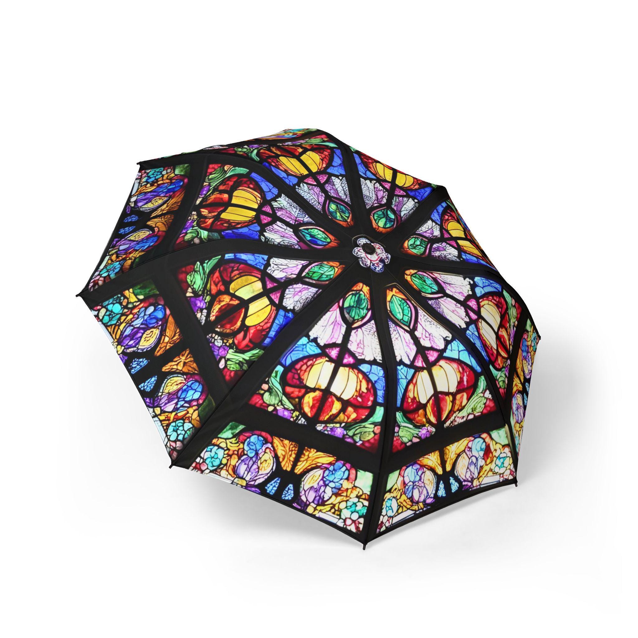 Stained Glass Pattern Umbrella - Artistic Rain Gear for Garden Lovers ...