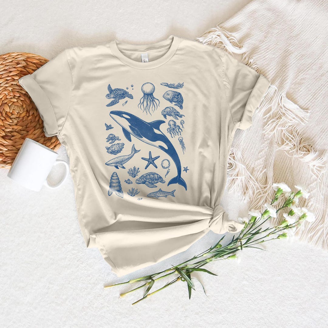 Sea Animal 90s Retro T-shirt – Vintage Ocean Nature Tee – Marine Life ...