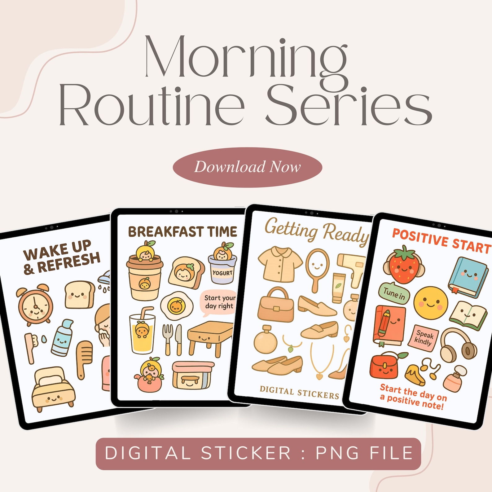 Morning Routine Sticker Bundle – 4 A4 Cute Digital Planner Sheets - Etsy