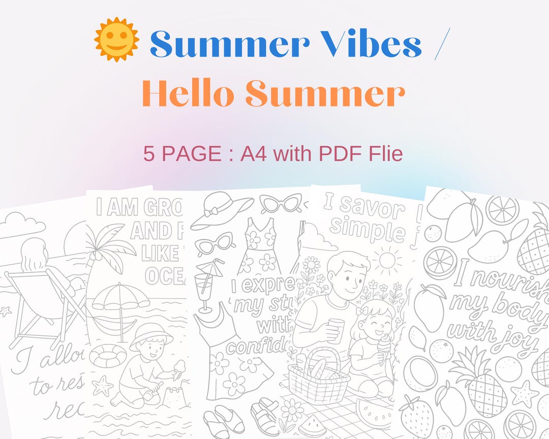 Hello Summer Coloring Set – Fun Tracing Pages for Kids & Journaling ...