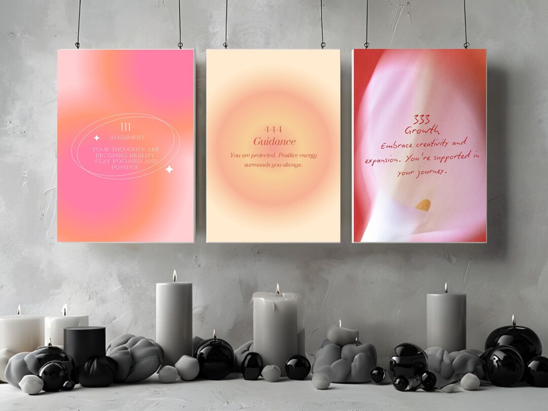 Angel Number Posters, Wall Decor, 5 Bundle - 111, 222, 333, 444, 555 ...