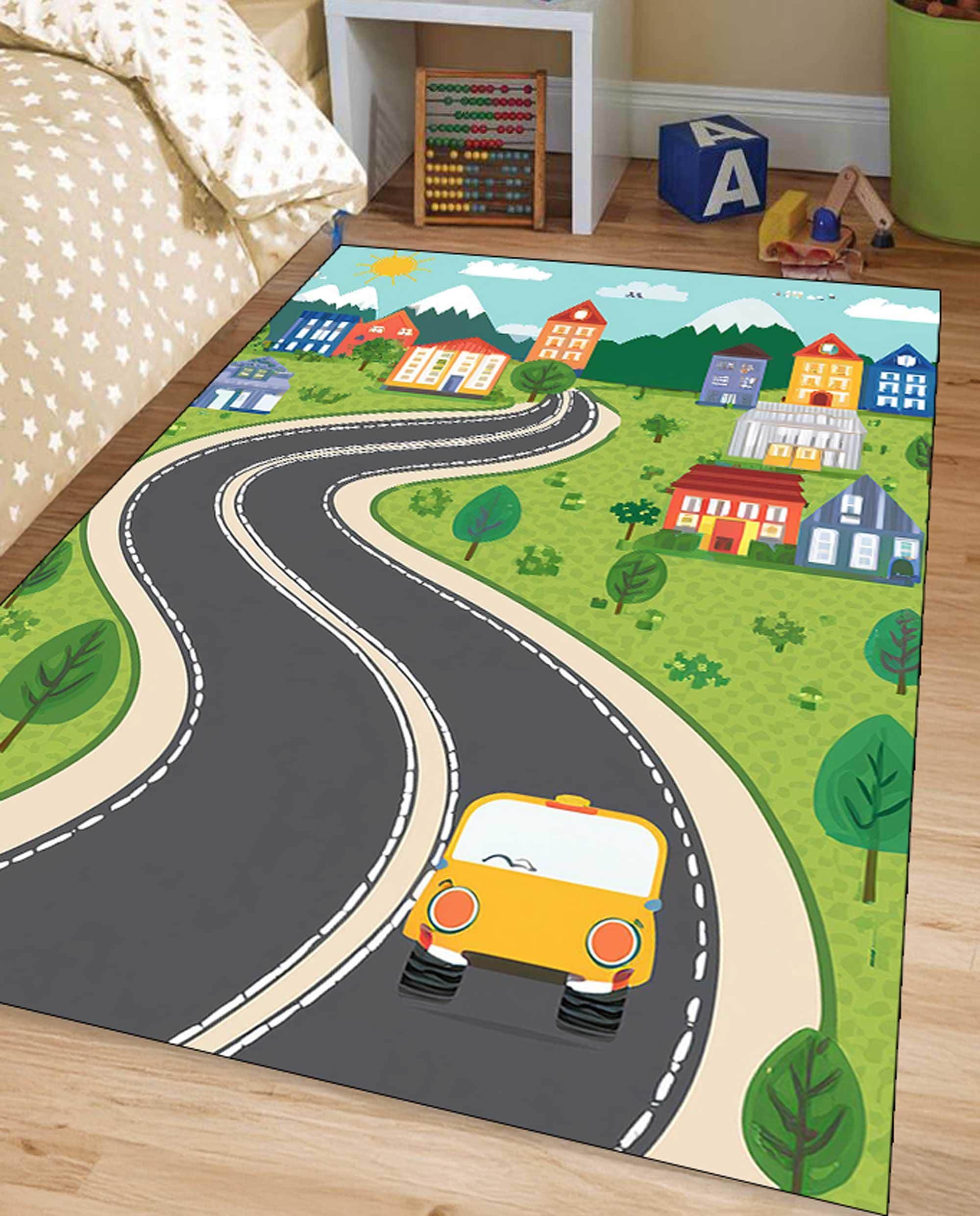 Interactive Kids Car Play Rug – Road Map Carpet With Vehicle Path ...