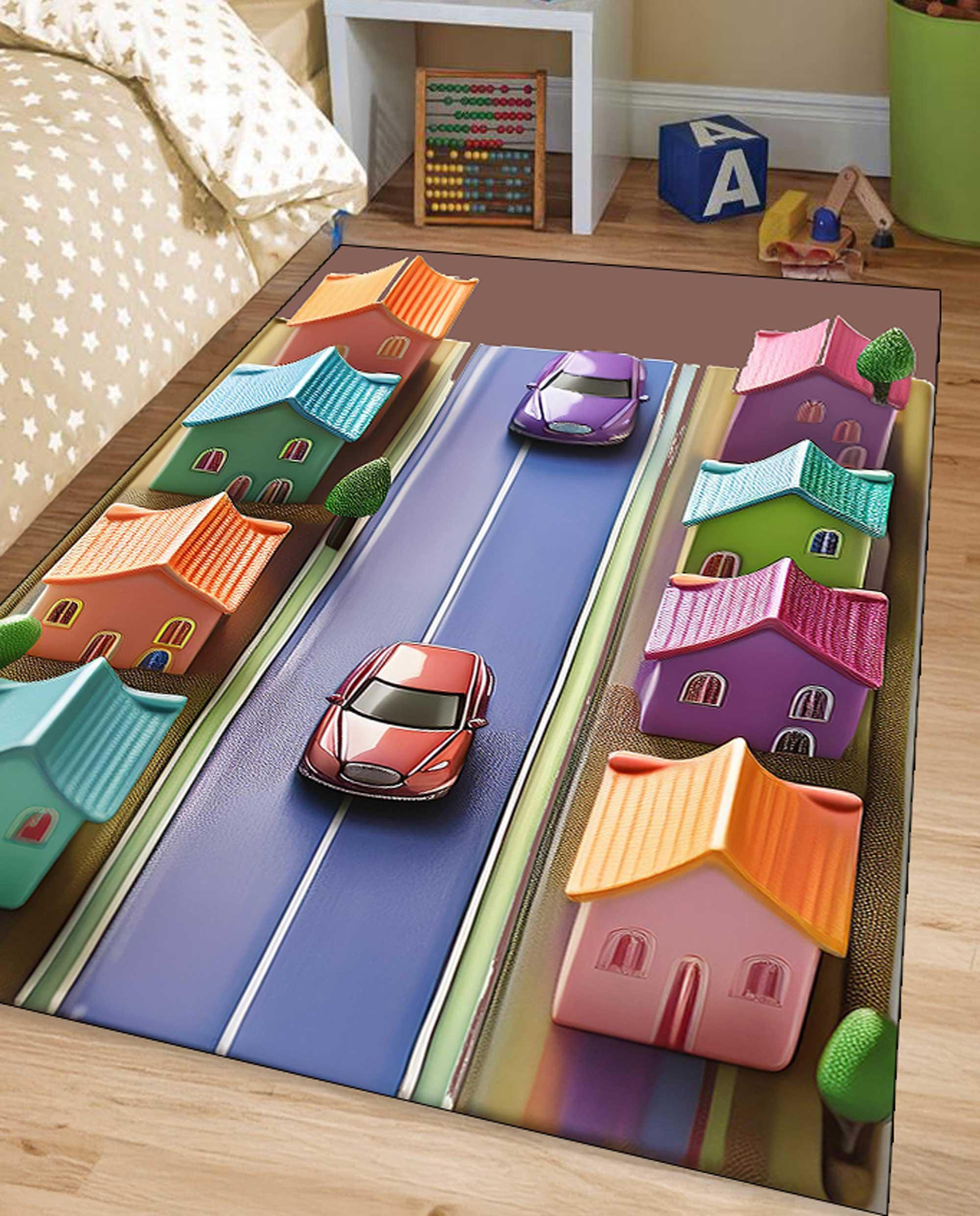 Interactive Kids Car Play Rug – Road Map Carpet With Vehicle Path ...