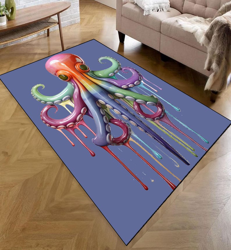 Abstract Octopus Art Rug: Modern Nautical Tentacle Carpet - Etsy