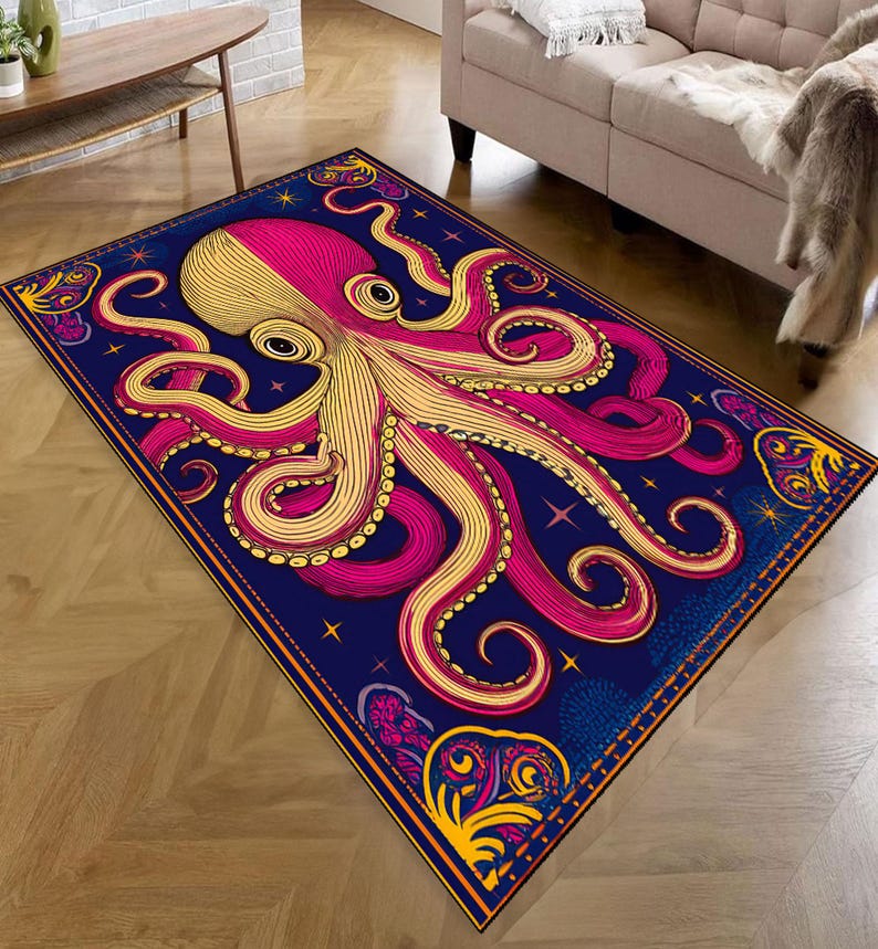 Abstract Octopus Art Rug: Modern Nautical Tentacle Carpet - Etsy