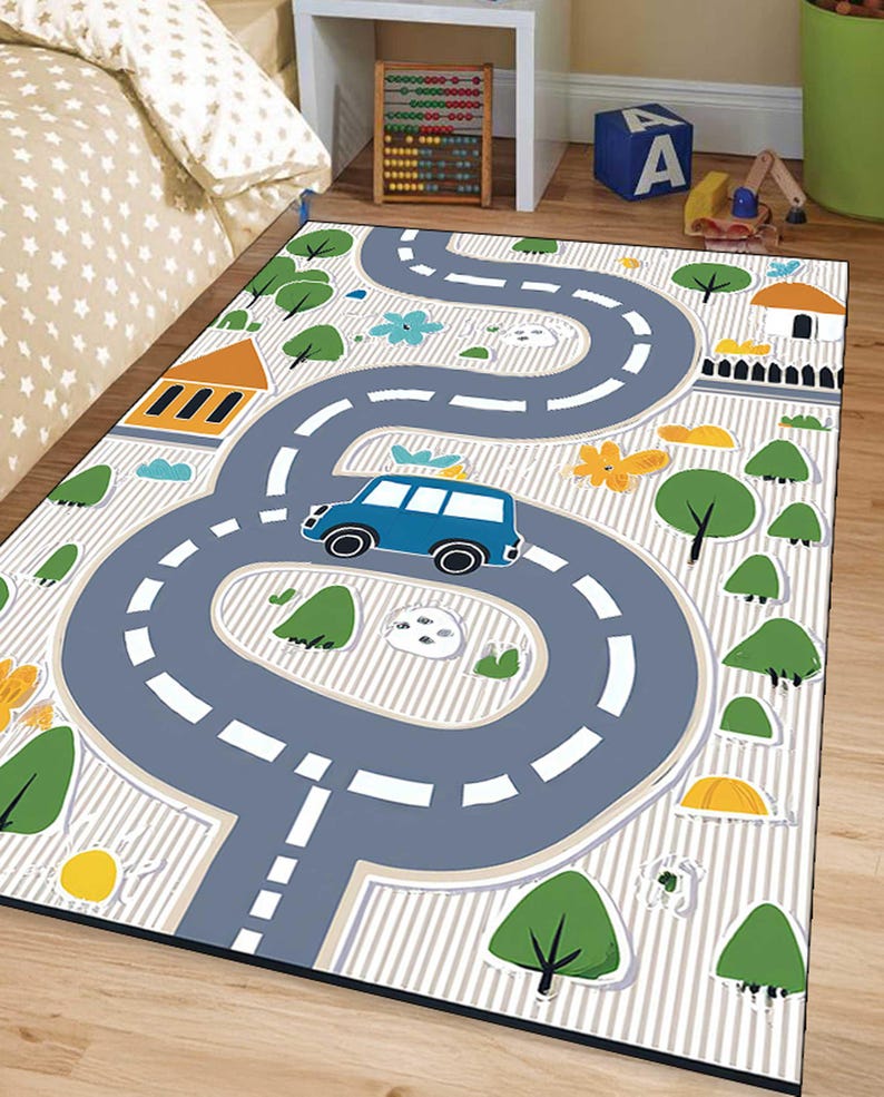 Interactive Kids Car Play Rug – Road Map Carpet With Vehicle Path ...