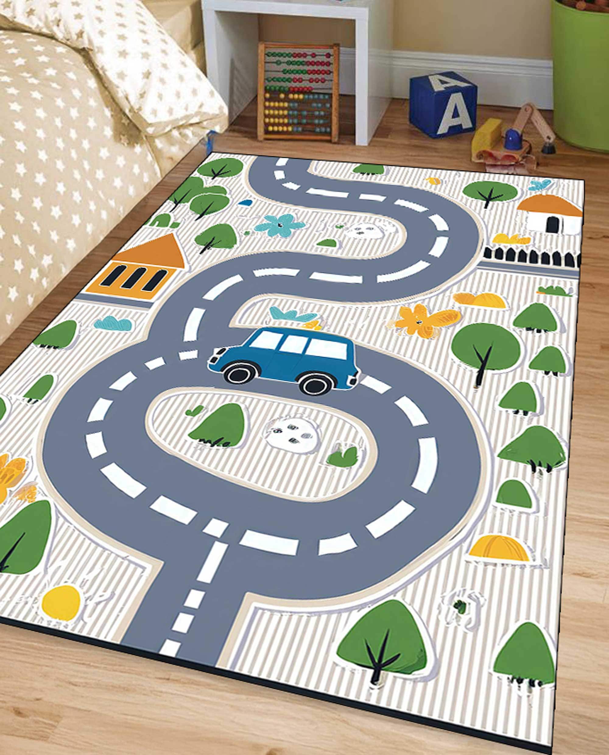Interactive Kids Car Play Rug – Road Map Carpet With Vehicle Path ...