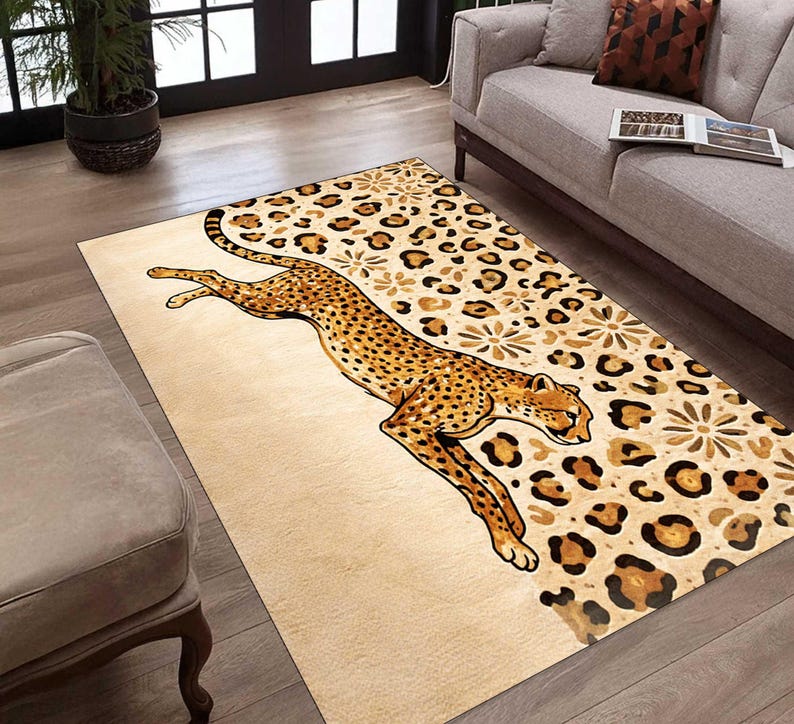 Cheetah Leopard Print Area Rug, Modern Animal Print Living Room Rug ...