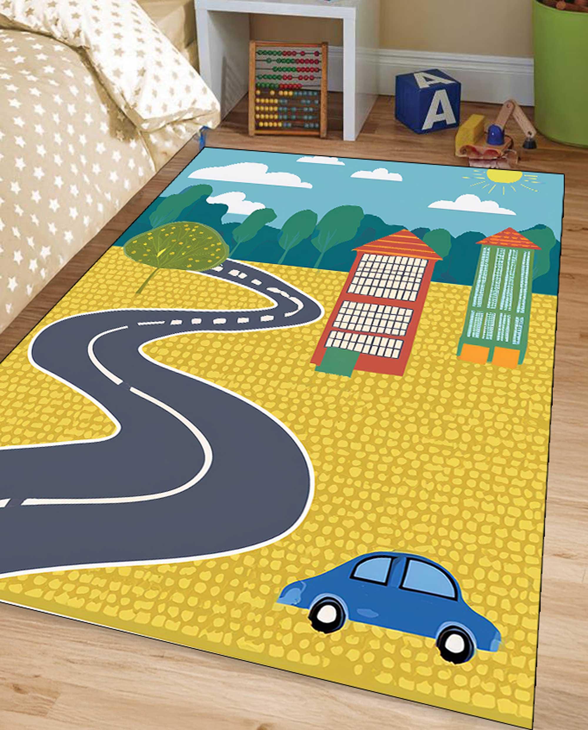 Interactive Kids Car Play Rug – Road Map Carpet With Vehicle Path ...