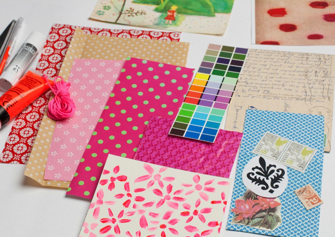 Scrapbooking Paper Kit, Bright Colors Paper Collage Goods Pack, A5 Art ...