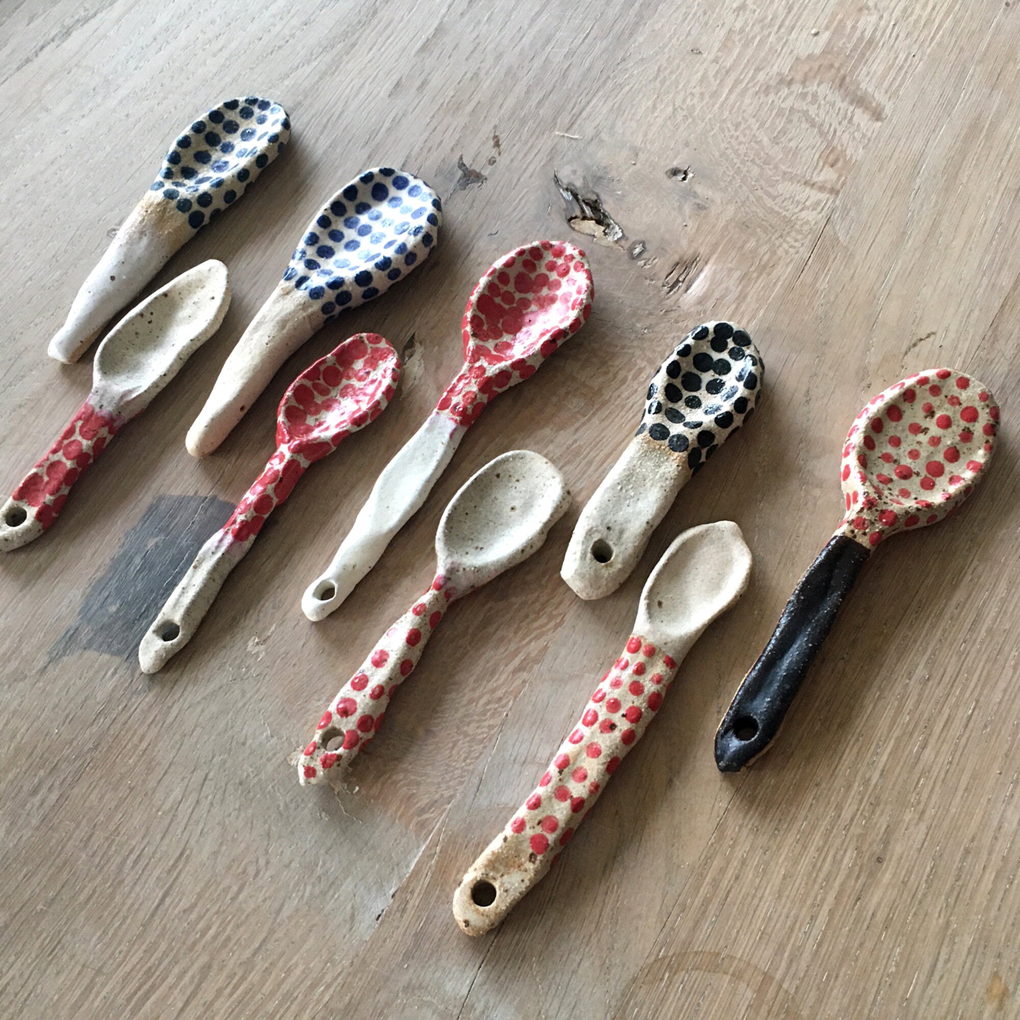 CUSTOM Clay Spoons, Blue Polka Dots Spoons, Unique Pottery Salt Sugar ...