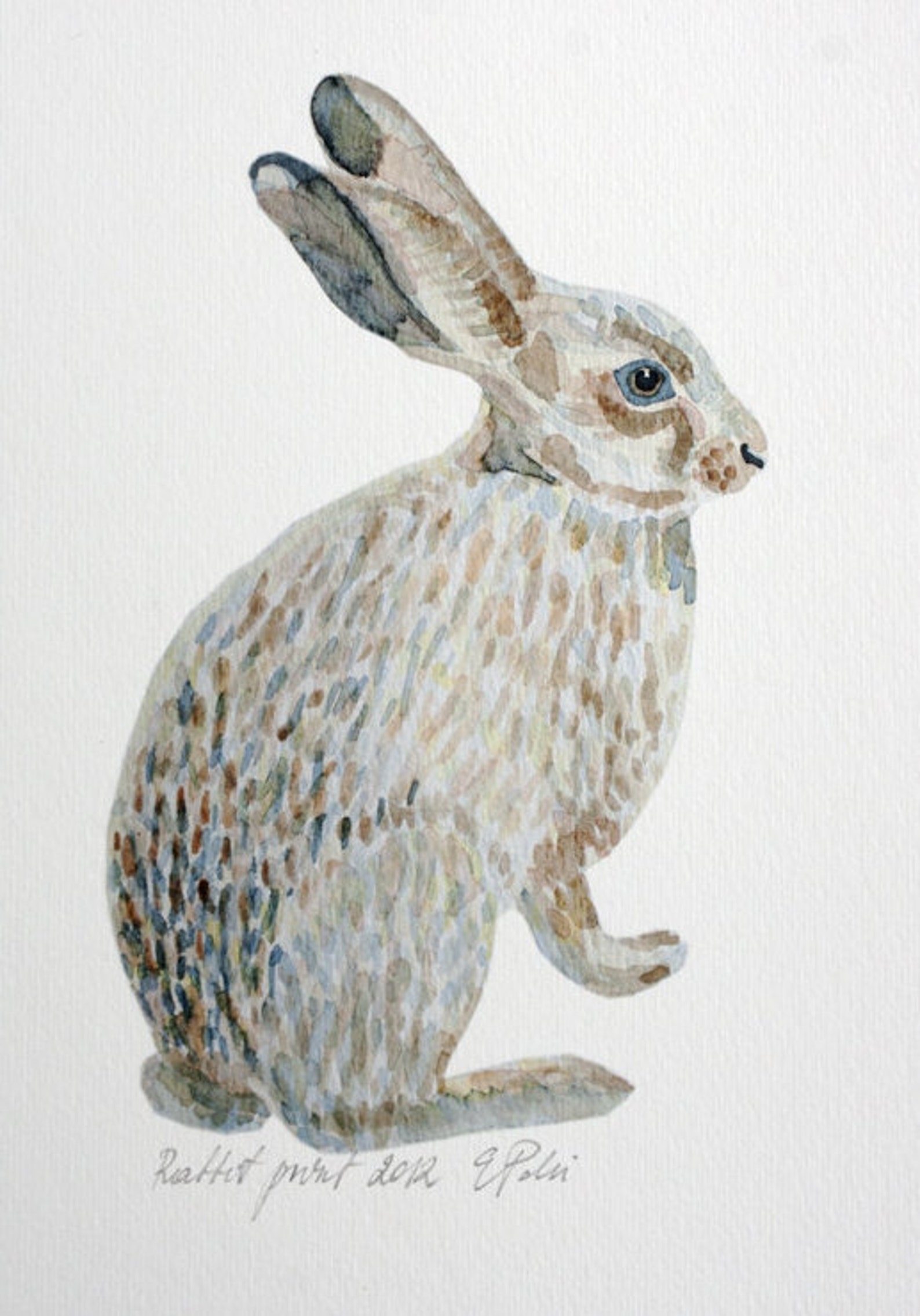 12x8" Rabbit Art Print, Wall Illustration, Bunny Watercolor, Nursery ...