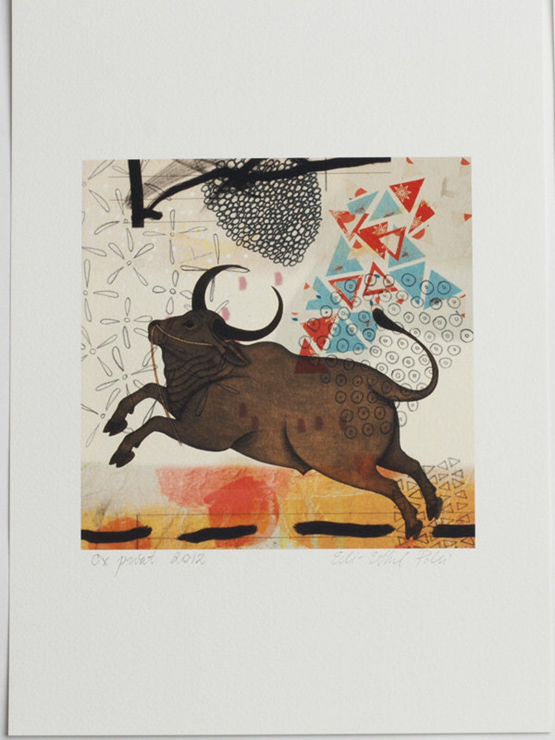 Ox Art Print, Animal Art Print, White Brown Yellow Print, Zodiac Ox ...