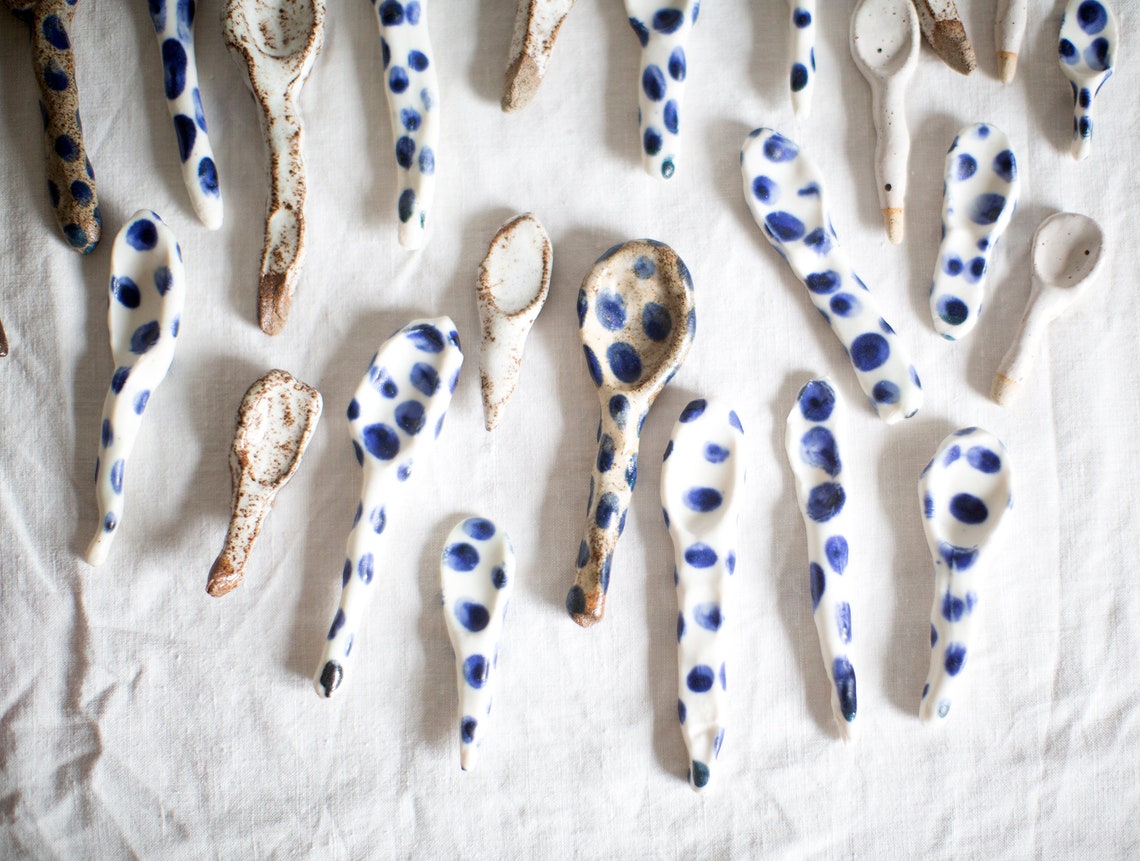CUSTOM Clay Spoons Blue Polka Dots Spoons Unique Pottery - Etsy UK