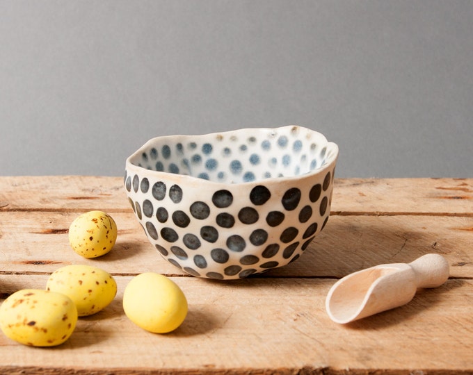 Whimsical Pottery Bowl, Hand Built Bowl, Polka Dot Bowl, Serving Bowl ...
