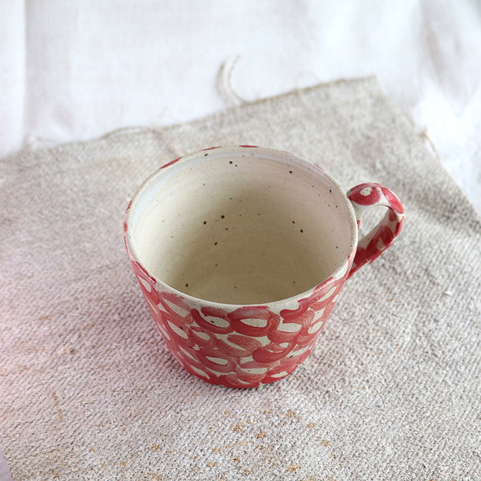 MADE TO ORDER Red White Large Mug, Coffee Tea Soup Ramen Mug With ...