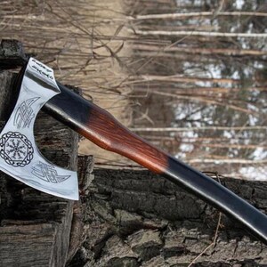 Handmade Viking Axe With Engraved Carbon Steel Blade | Custom Norse ...