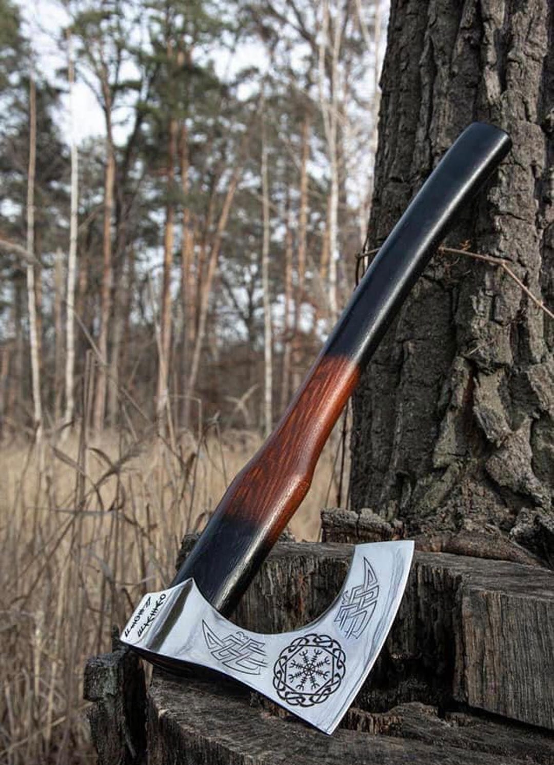 Handmade Viking Axe With Engraved Carbon Steel Blade | Custom Norse ...