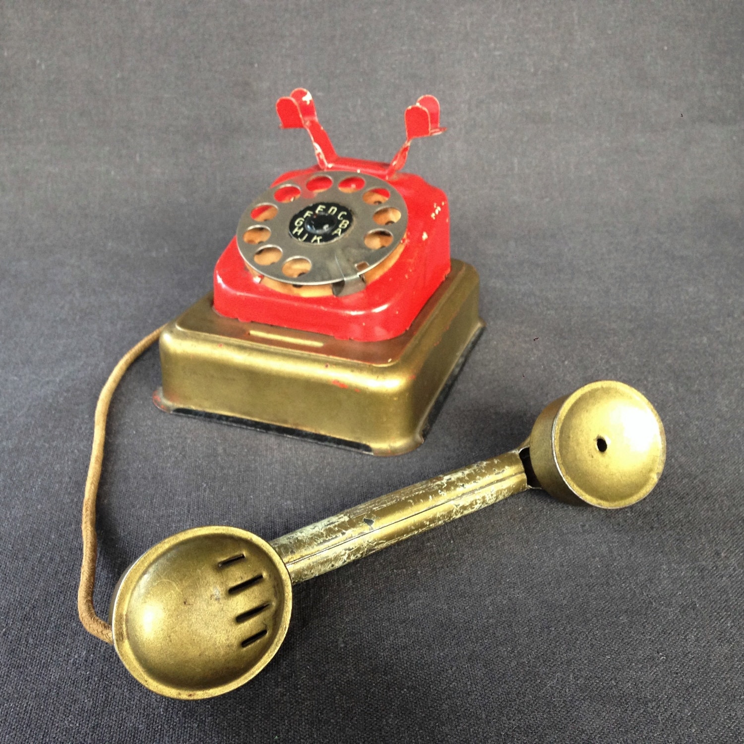 Red and Gold Antique Tin Toy Telephone. Rescued Vintage Money - Etsy