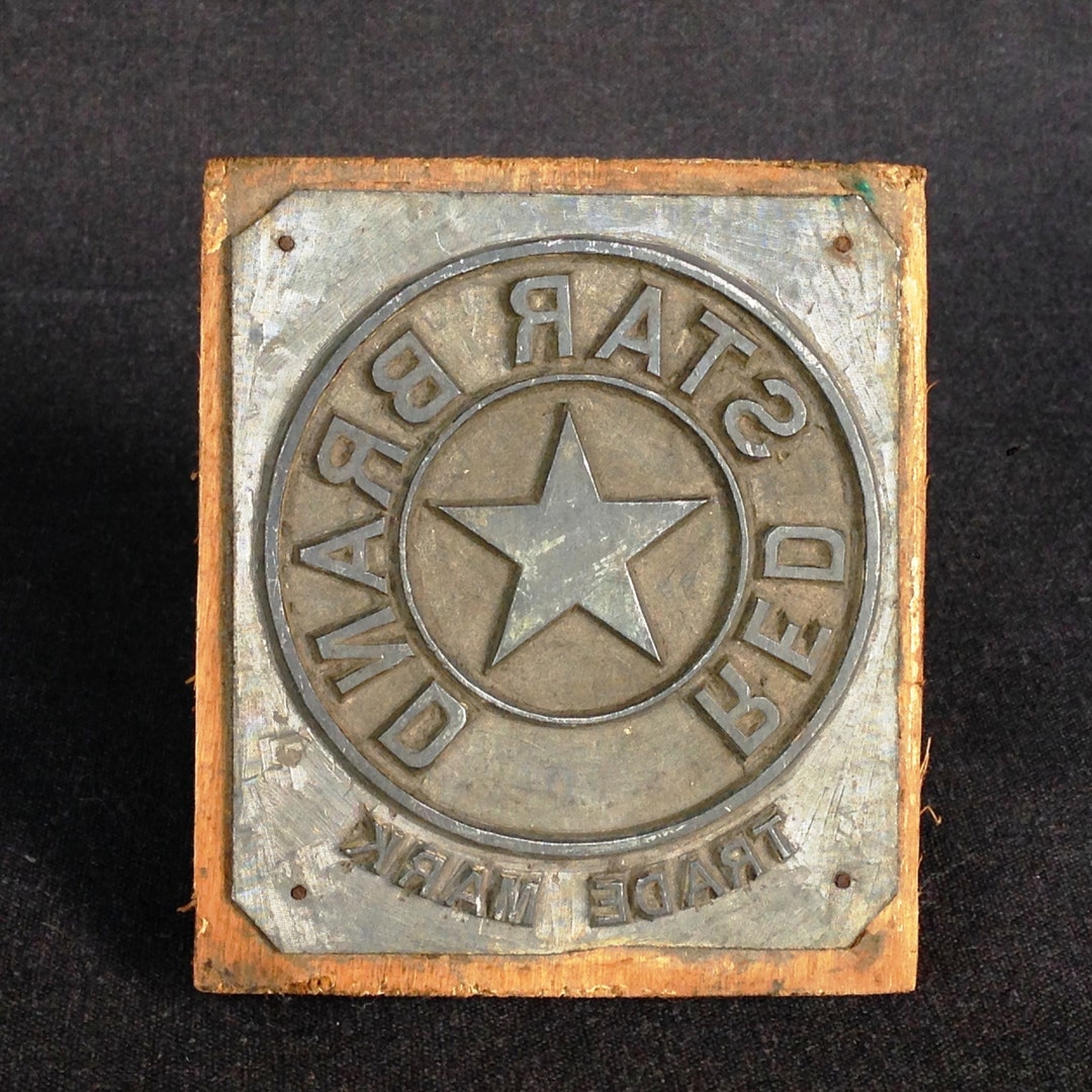 Vintage Red Star Brand Advertisement Letterpress Block. Large Star ...
