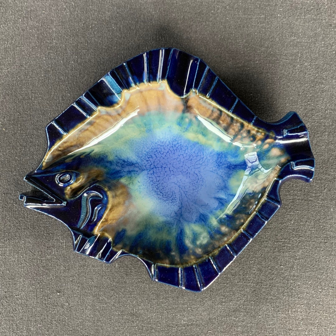 Antique Guerin Ceramic Blue Fish Tray. Retro Collectibles Home Decor ...