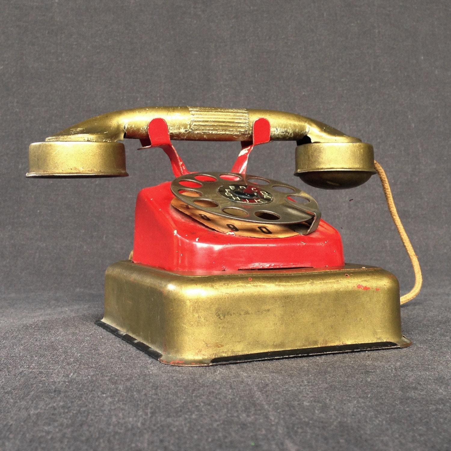 Red and Gold Antique Tin Toy Telephone. Rescued Vintage Money - Etsy
