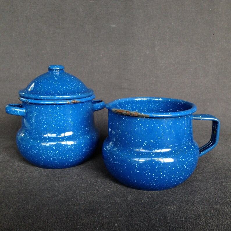 Antique Blue Enamel Milk and Sugar Pots. Country Style Retro - Etsy