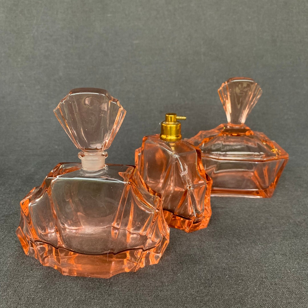 Boudoir Pink Glass Set of Decorative Perfume Bottles Trio. Vanity ...