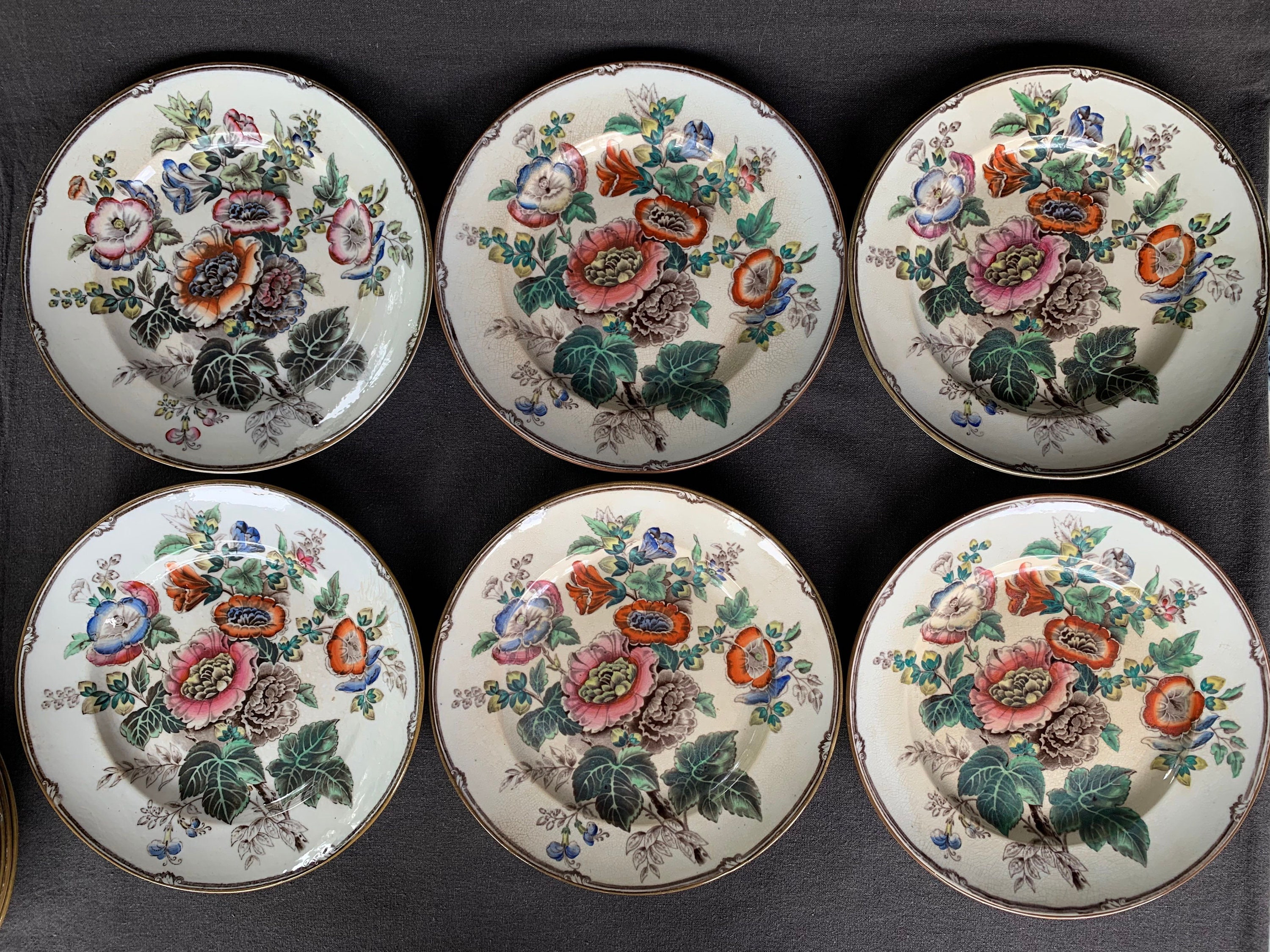 Vintage Hollyhock Flower Ceramic Diner Plates Set of 12. Dinnerware ...
