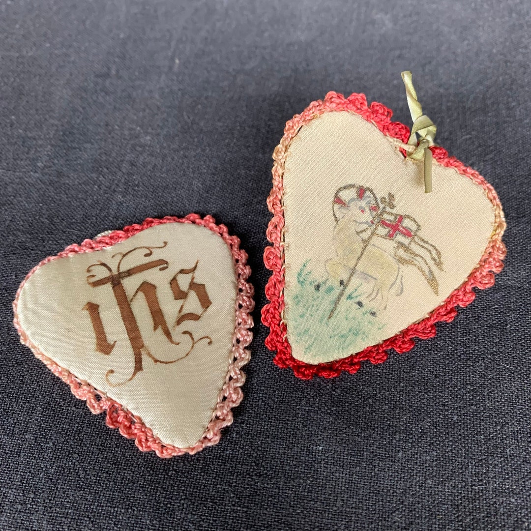 Heart Shaped Antique Agnus Dei Set of 2. Precious Vintage French Relics ...