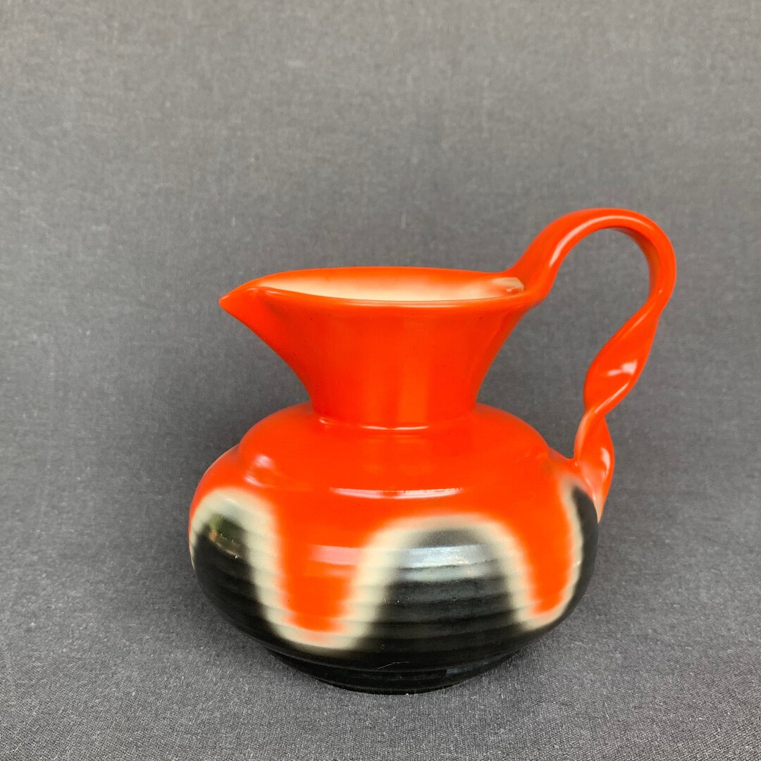 Retro Mod Vintage Red Orange Czechoslovakia Ceramic Pitcher. Mid ...