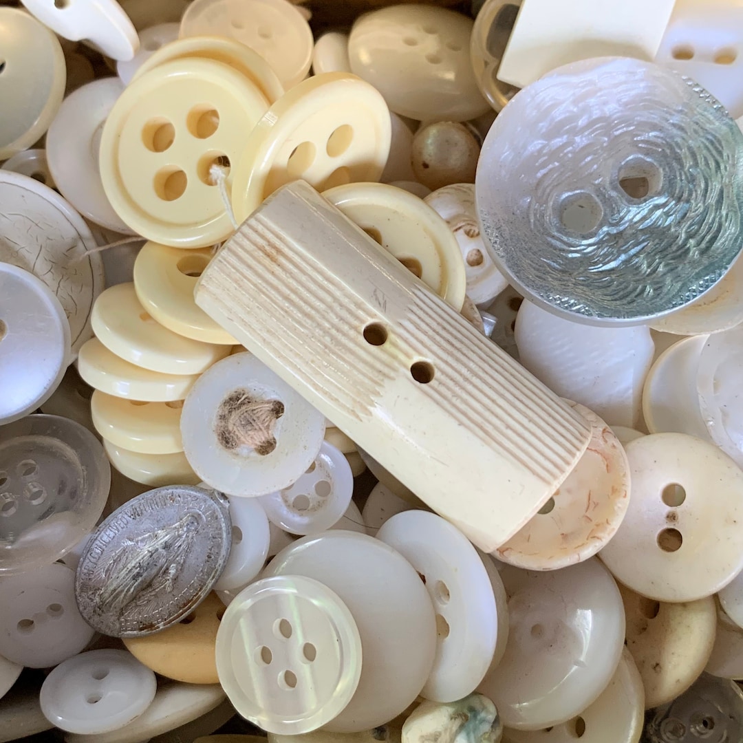 Big White Buttons Destocking in Antique Box. Over 500 Vintage Cream and ...