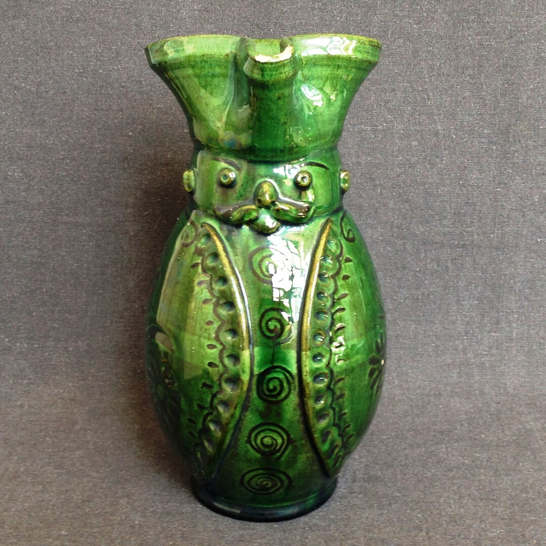 Retro Green Anthropomorphic Pitcher Carafe. Collectible Ceramic Jug ...