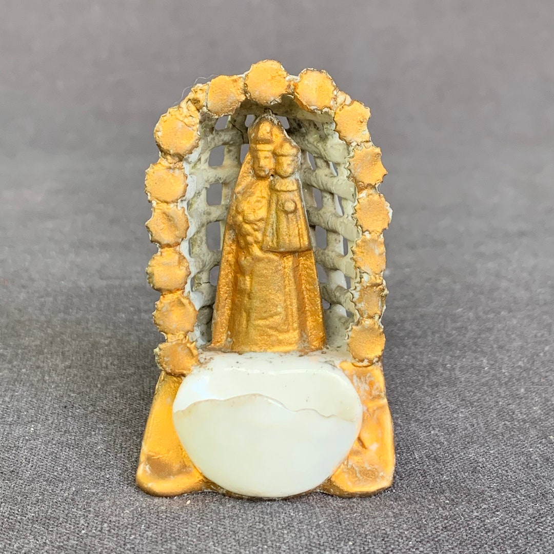 Antique Miniature Porcelain Stoup. Virgin Mary With Jesus Child ...